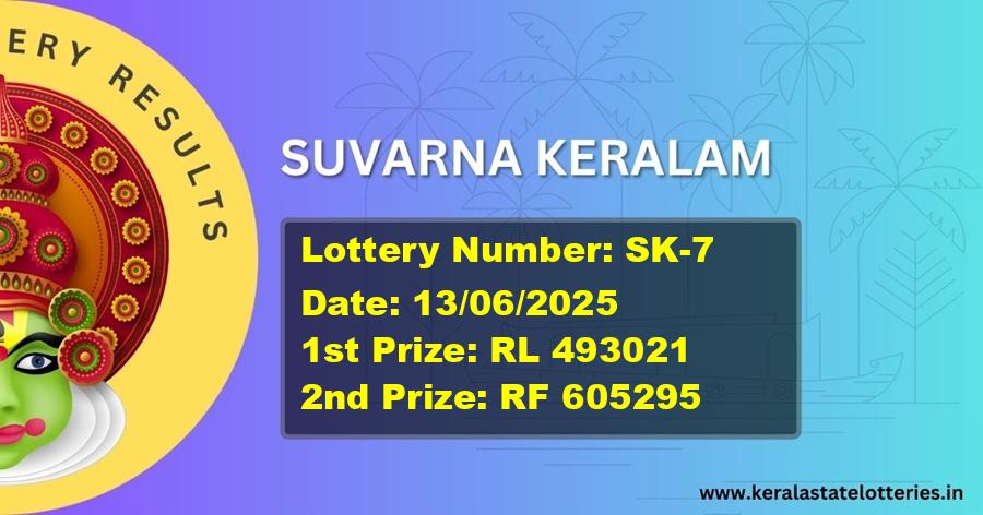 SUVARNA KERALAM LOTTERY RESULT | SK-7 | 13/06/2025
